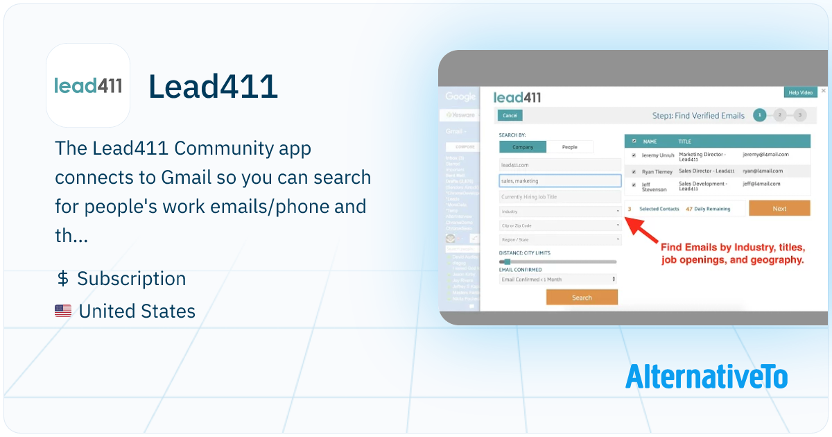 Lead411: Find and send emails within Gmail | AlternativeTo