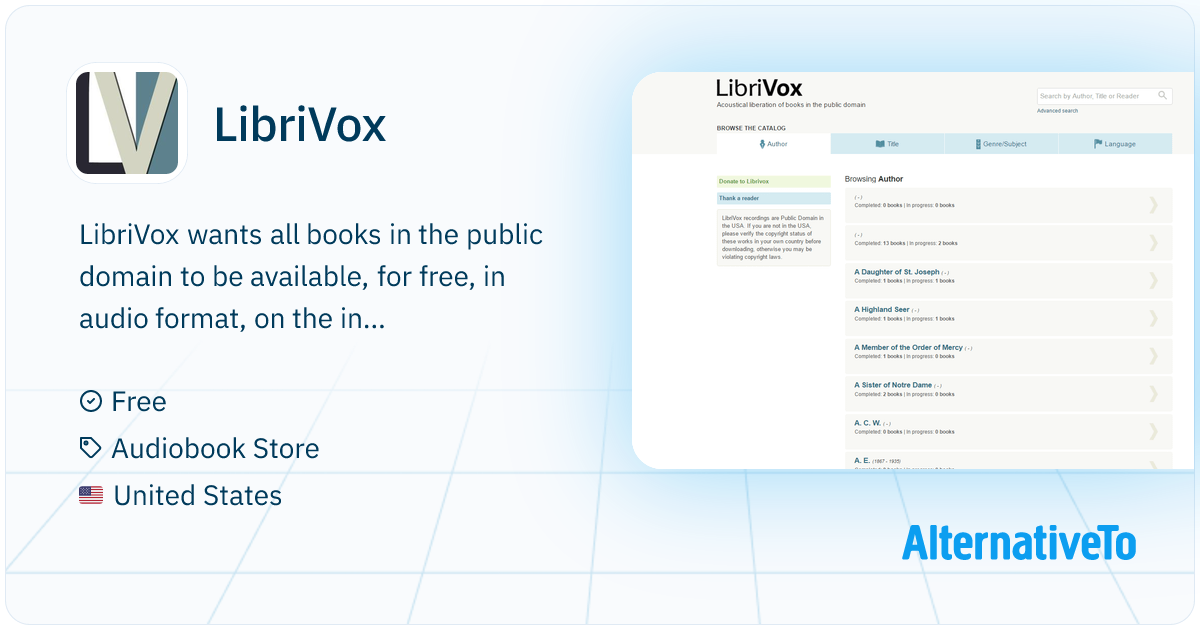 LibriVox: Free public domain audiobooks globally | AlternativeTo