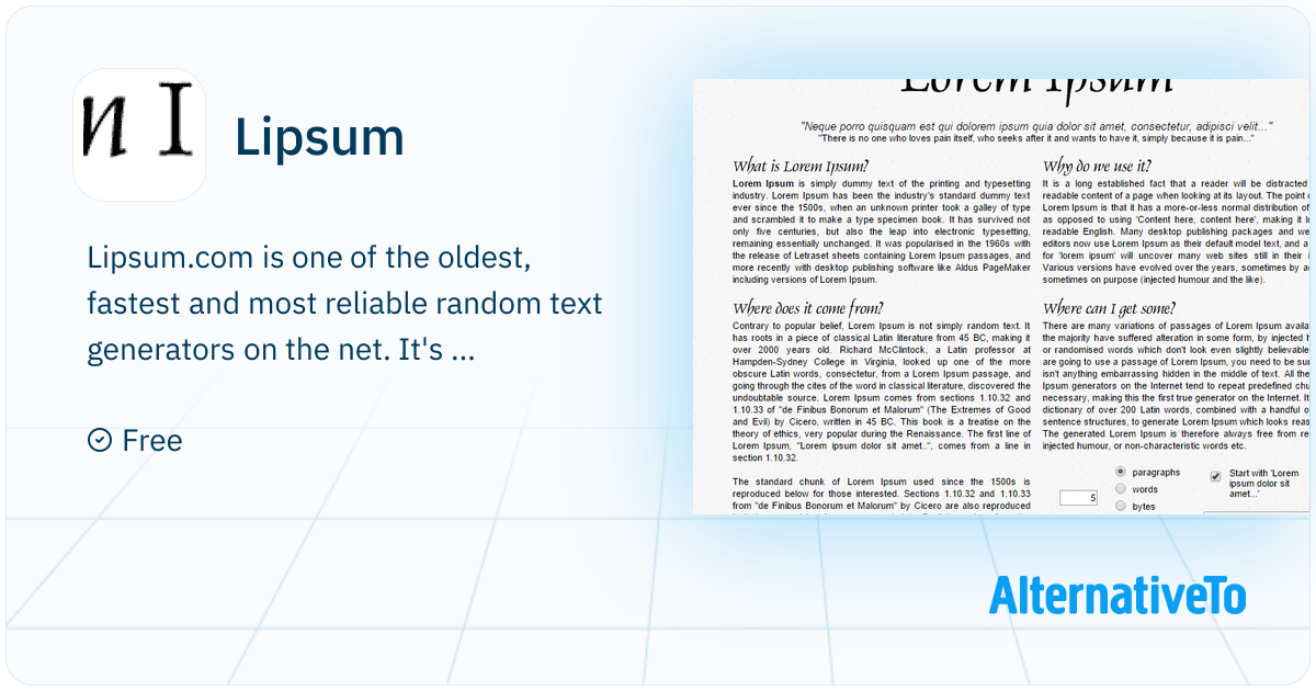 Lipsum: One of the oldest and fastest 'lorem ipsum' (random text ...