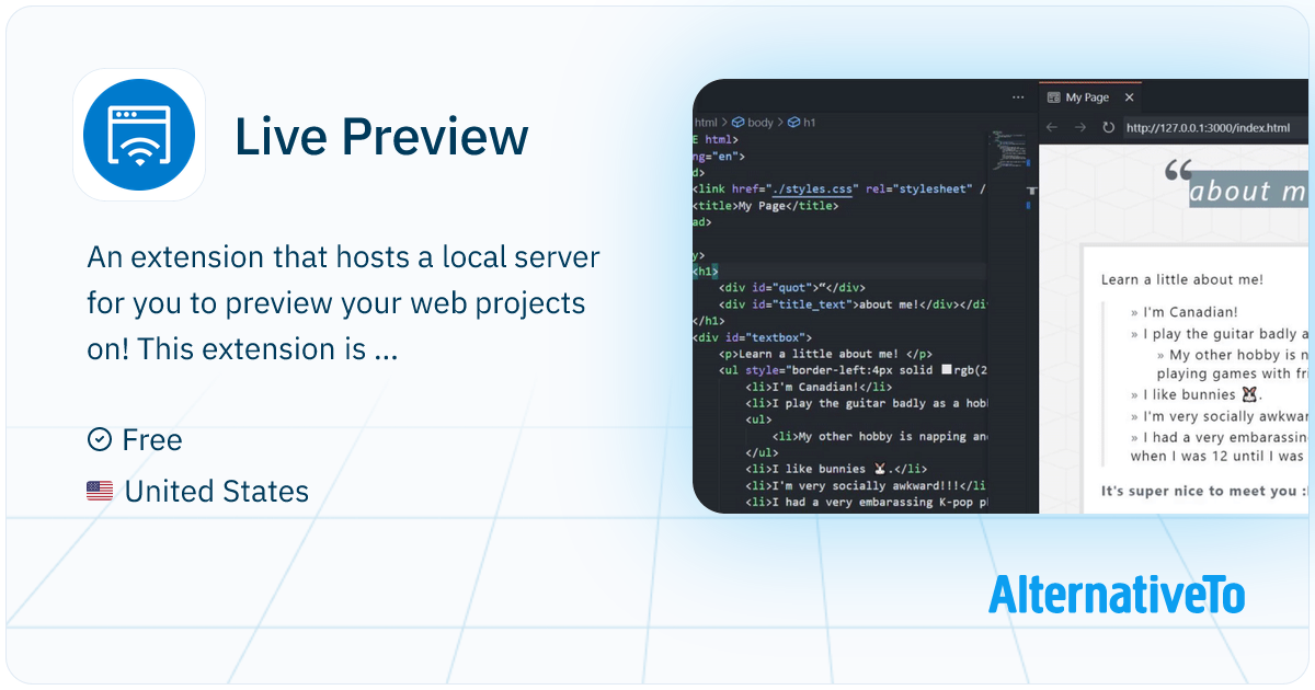 Live Preview: Hosts a local server in your workspace for you to preview ...