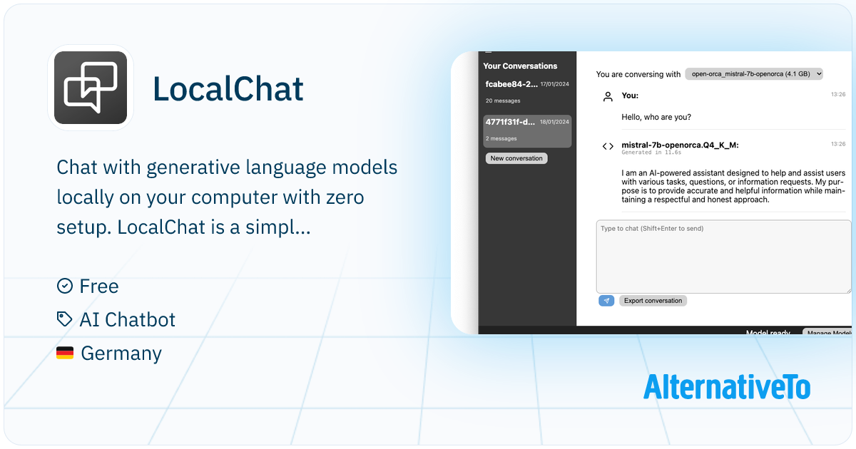LocalChat: ChatGPT-like chat that runs on your computer | AlternativeTo