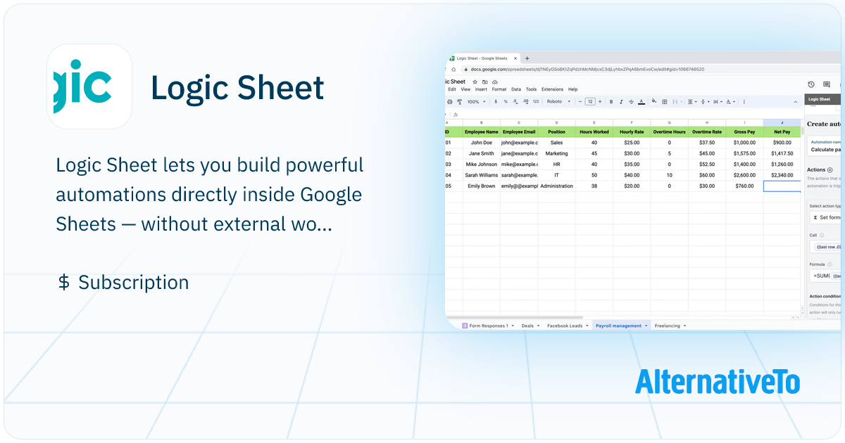 Logic Sheet: Automate Google Sheets with AI — triggers, GPT, and emails ...
