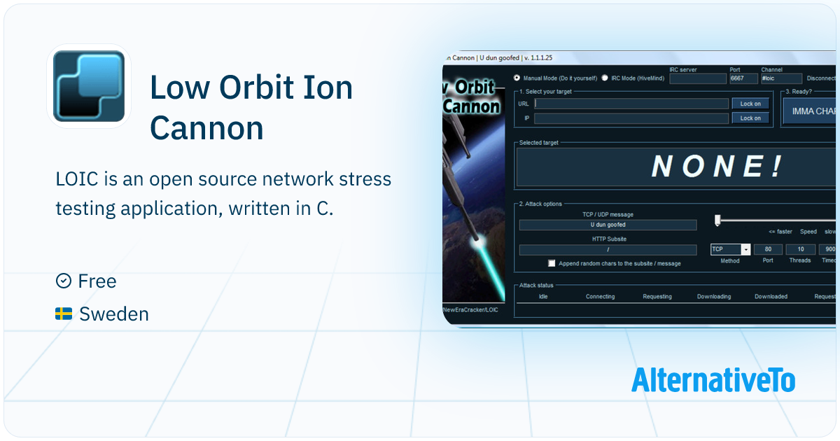 Low Orbit Ion Cannon: LOIC is an open source network stress testing ...