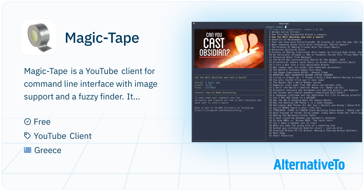 Magic-Tape: Linux command line client for YouTube with search, history ...