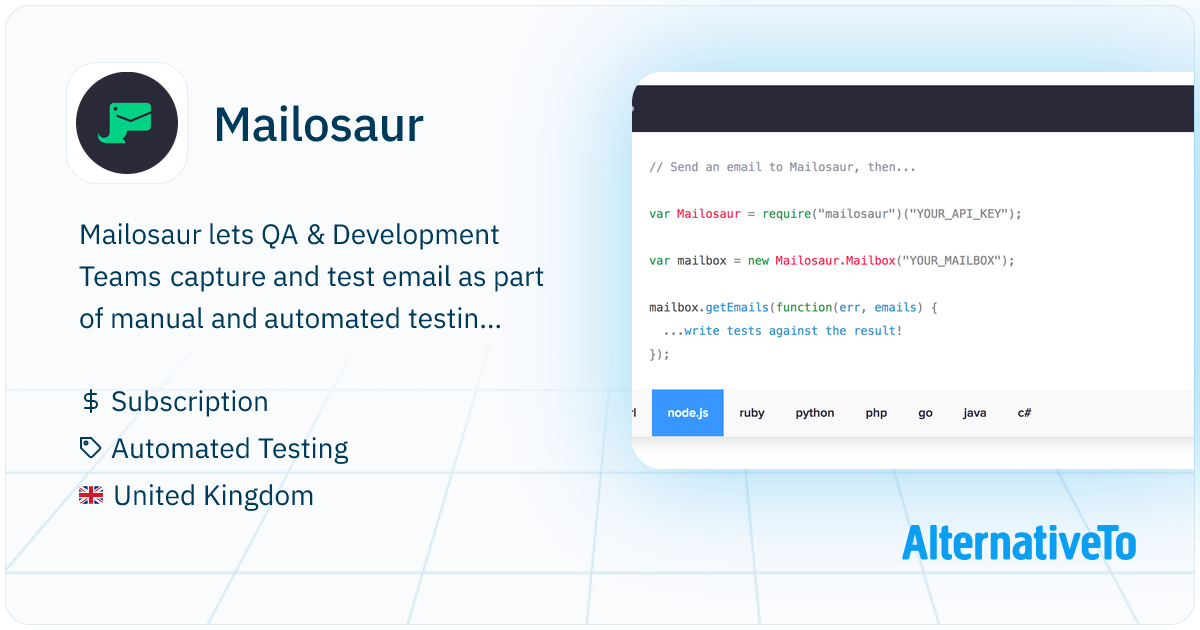 Mailosaur: Email Testing for QA & Development Teams. | AlternativeTo
