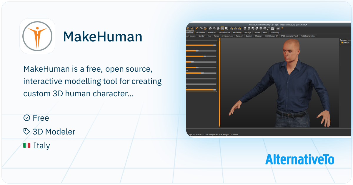 MakeHuman: Open source 3D human modeling tool with advanced pose system | AlternativeTo