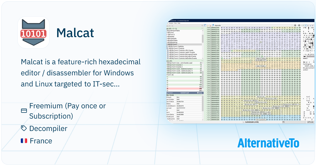Malcat: Feature-rich hexadecimal editor / disassembler / decompiler for ...