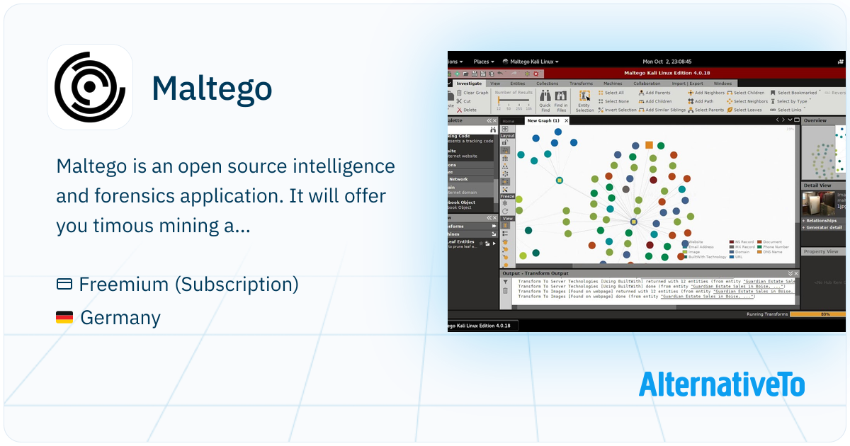 Maltego: Visualizes complex links for intelligence and forensics tasks ...