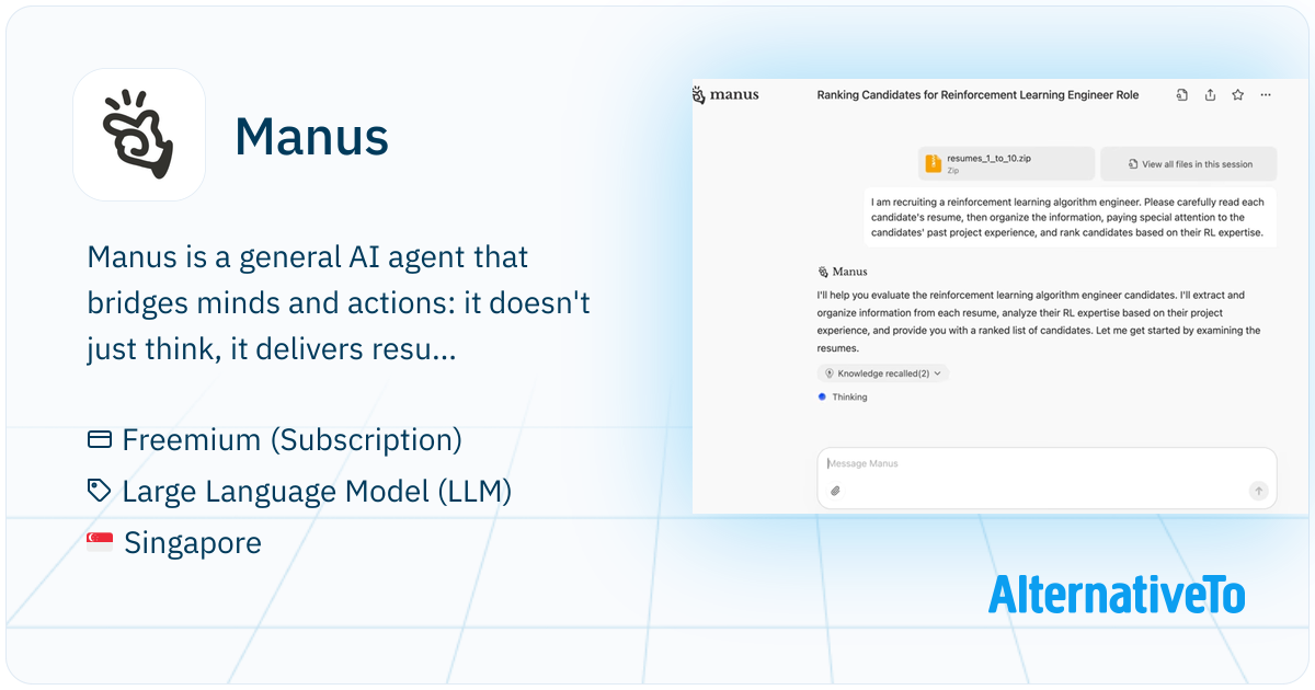 Manus: AI agent for task execution and analysis | AlternativeTo