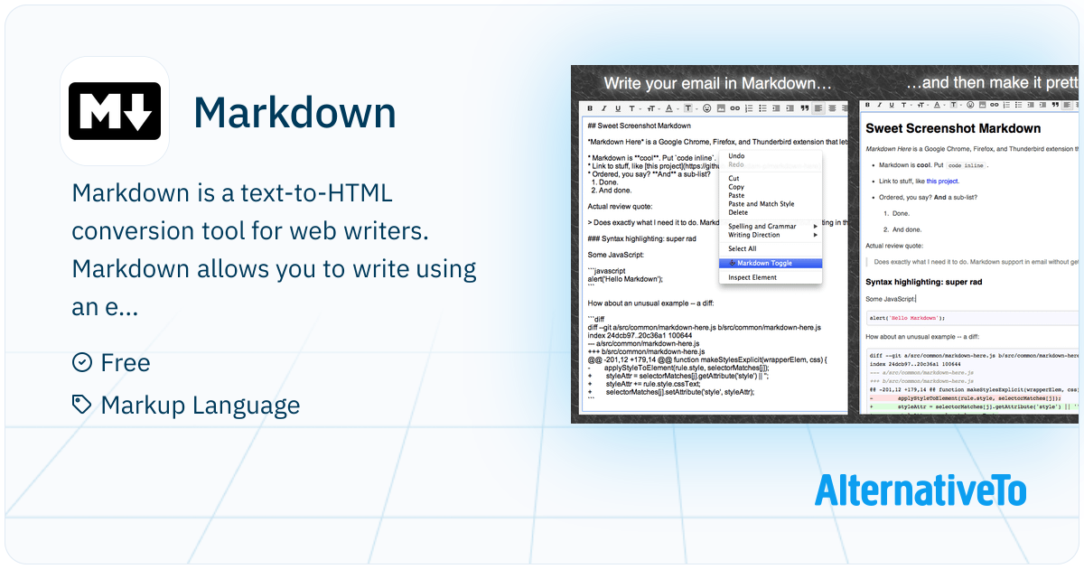 Markdown: Text-to-HTML conversion tool for web writers. | AlternativeTo