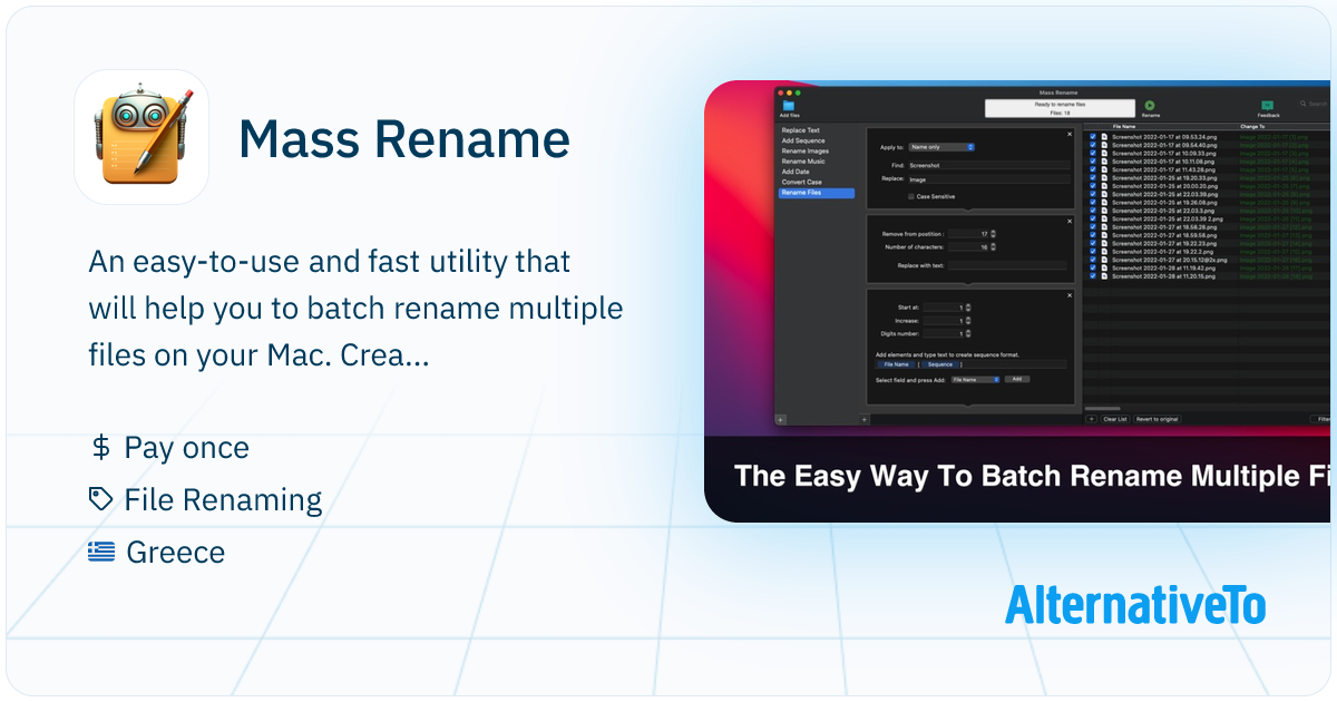 Mass Rename: The easy way to batch rename multiple files | AlternativeTo