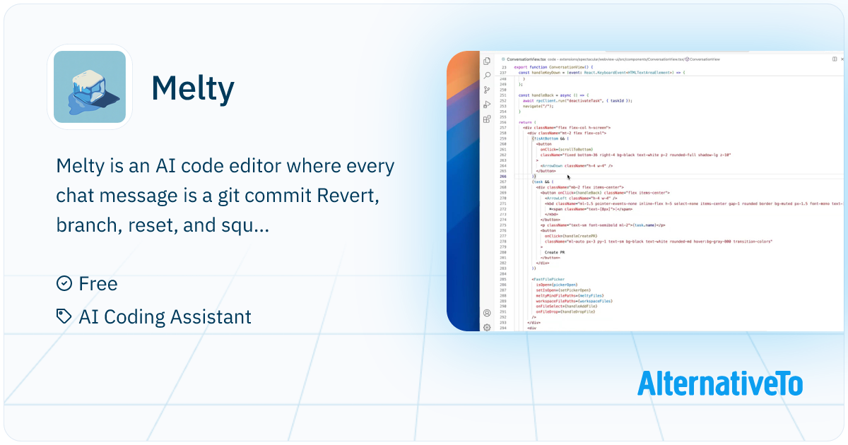 Melty: AI code editor where every chat message git commit | AlternativeTo