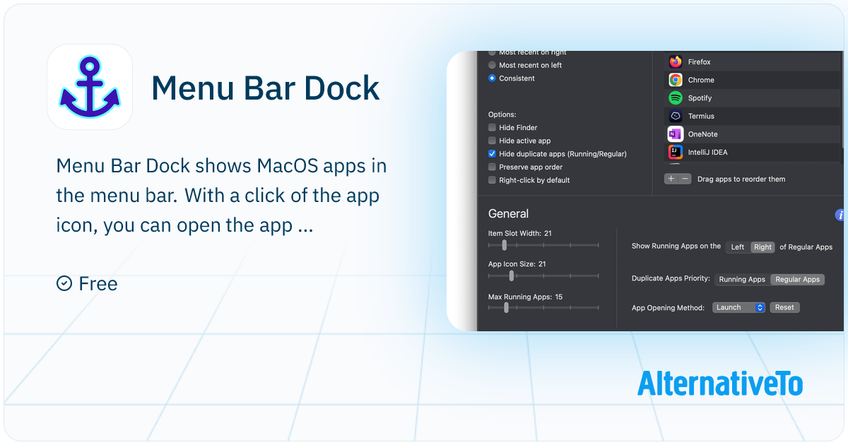 Menu Bar Dock: Put the MacOS dock of apps in the menu bar (with ...