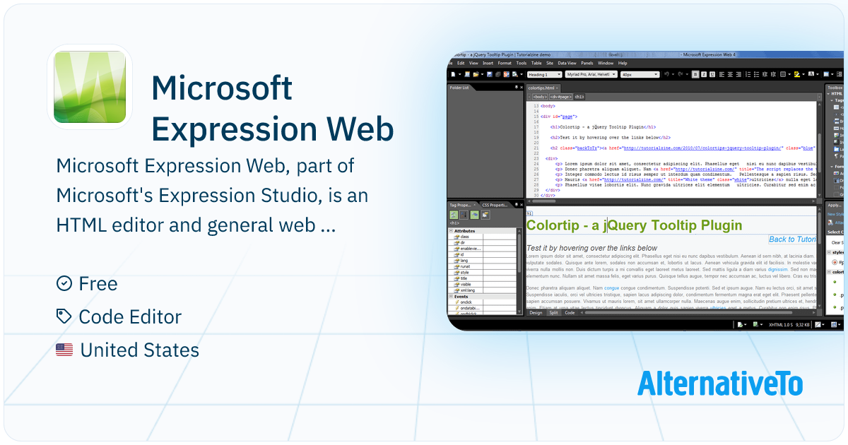 Microsoft Expression Web: WYSIWYG web site editor/ maker. Discontinued ...