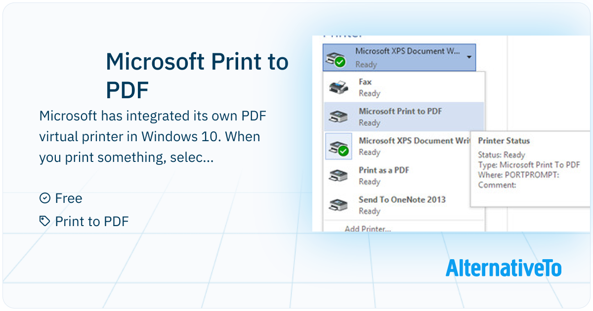 Microsoft Print to PDF: Windows 10 PDF virtual printer | AlternativeTo