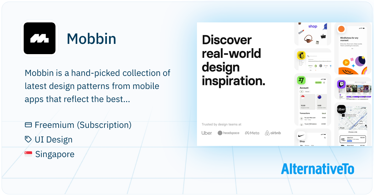 Mobbin: Find 8,000+ mobile design patterns fast | AlternativeTo