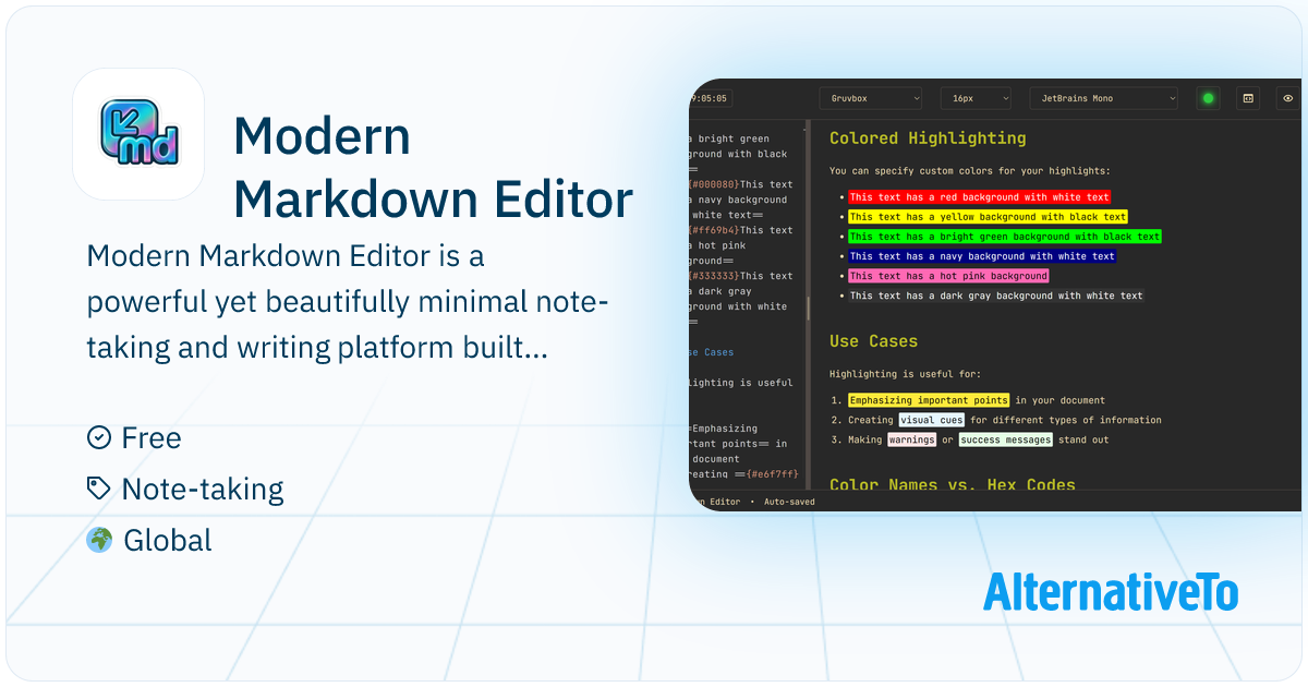 Modern Markdown Editor: Sleek, minimal note-taking and writing platform ...