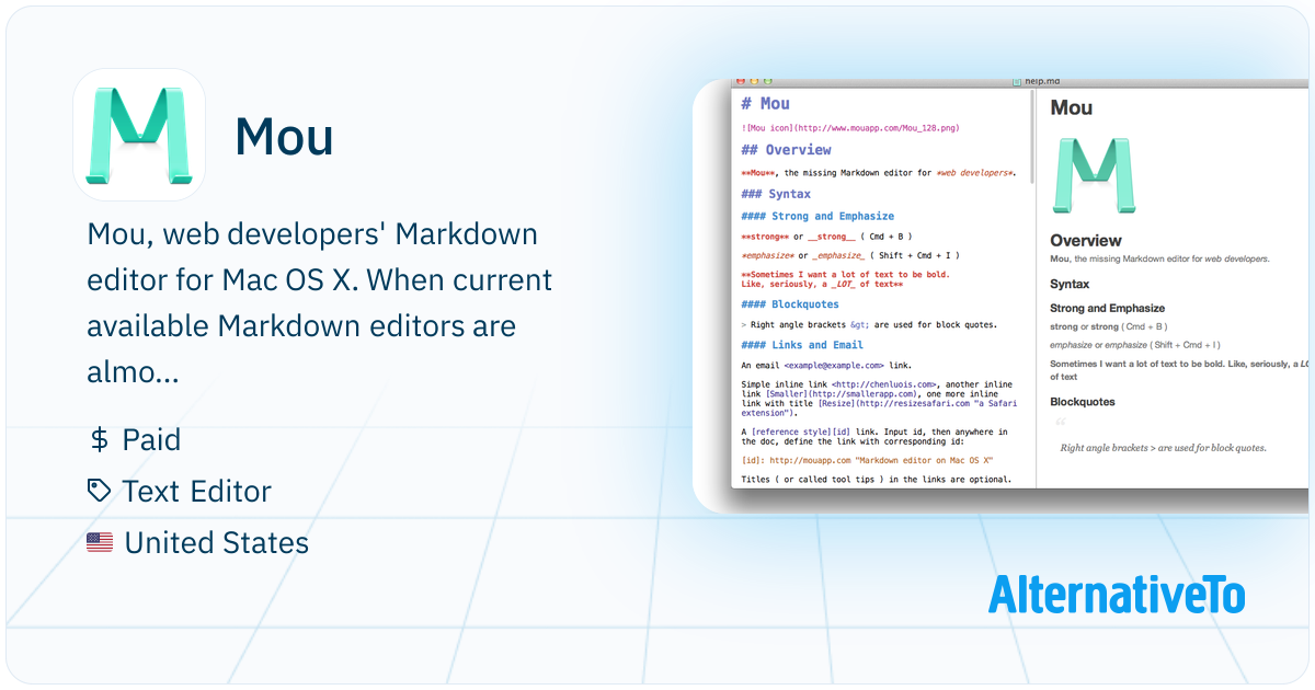Mou: Web developers' Markdown editor for Mac | AlternativeTo