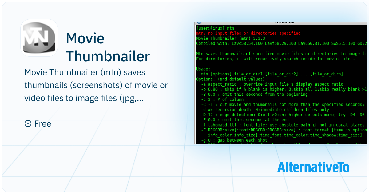Movie Thumbnailer: Is CLI thumbnail generator using FFmpeg | AlternativeTo