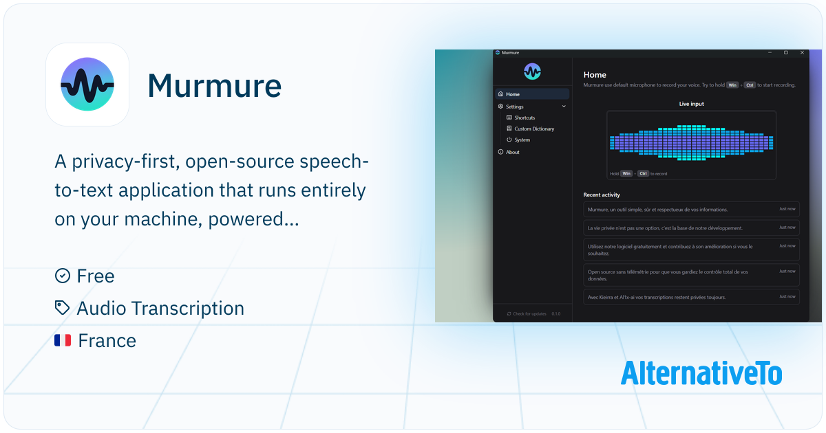 Murmure: Privacy-first and free Speech-to-Text | AlternativeTo