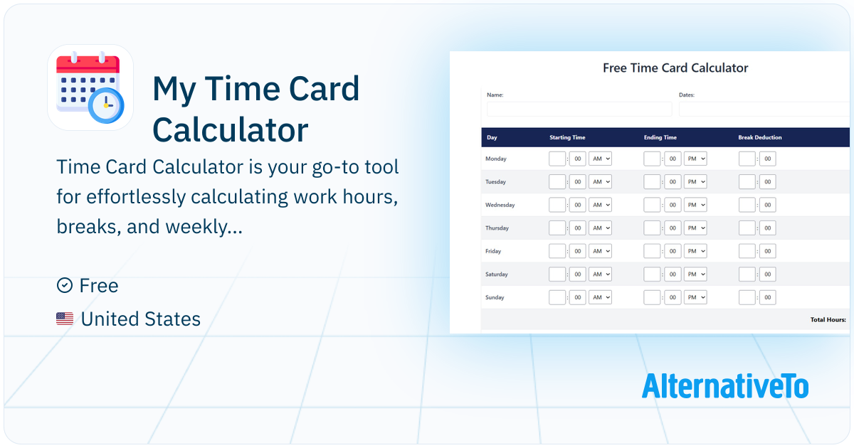 My Time Card Calculator: Free Time Card Calculator | AlternativeTo