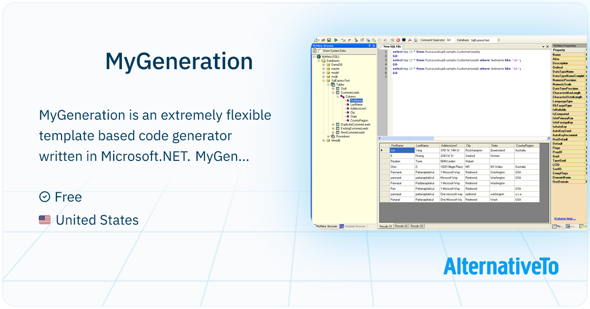 MyGeneration: Extremely flexible template | AlternativeTo