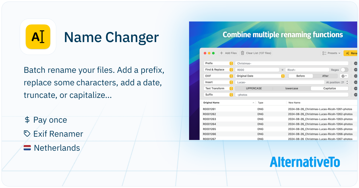 Name Changer: Batch rename your files. Add a prefix, a suffix, replace ...