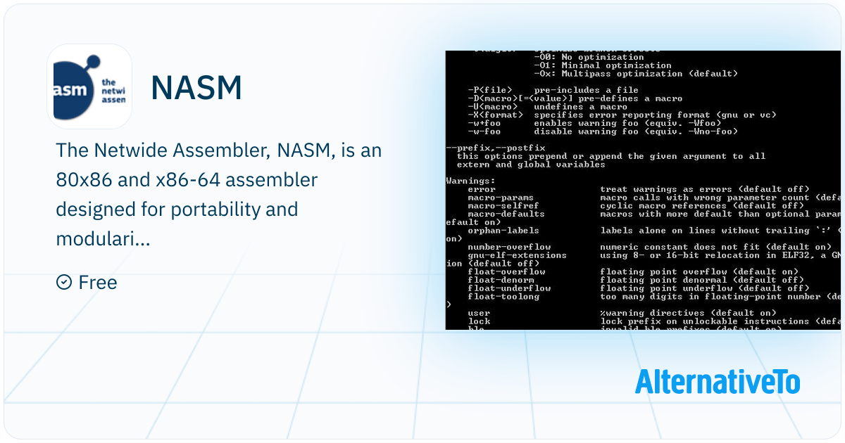 NASM: The Netwide Assembler, NASM, is an 80x86 and | AlternativeTo