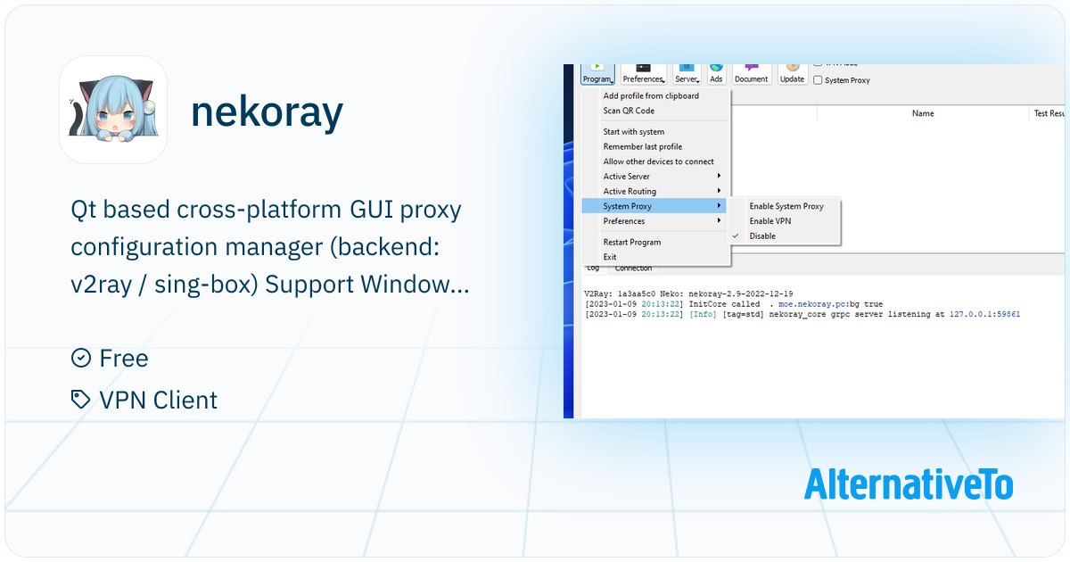 nekoray: Qt based cross-platform GUI proxy configuration | AlternativeTo
