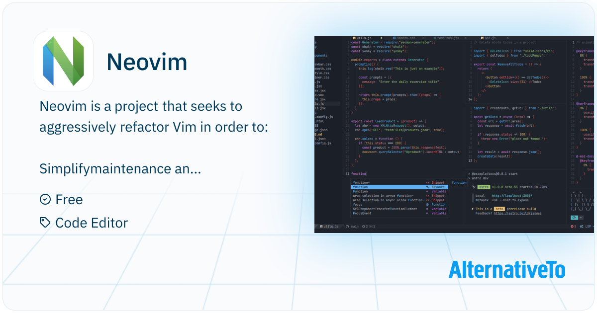 Neovim: Refactored Vim with modern plugins | AlternativeTo