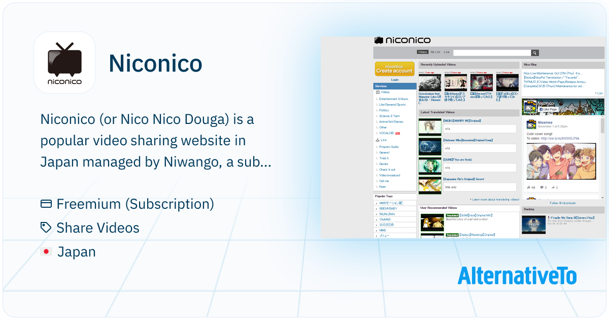 Niconico: (or Nico Nico Douga) is a popular video | AlternativeTo