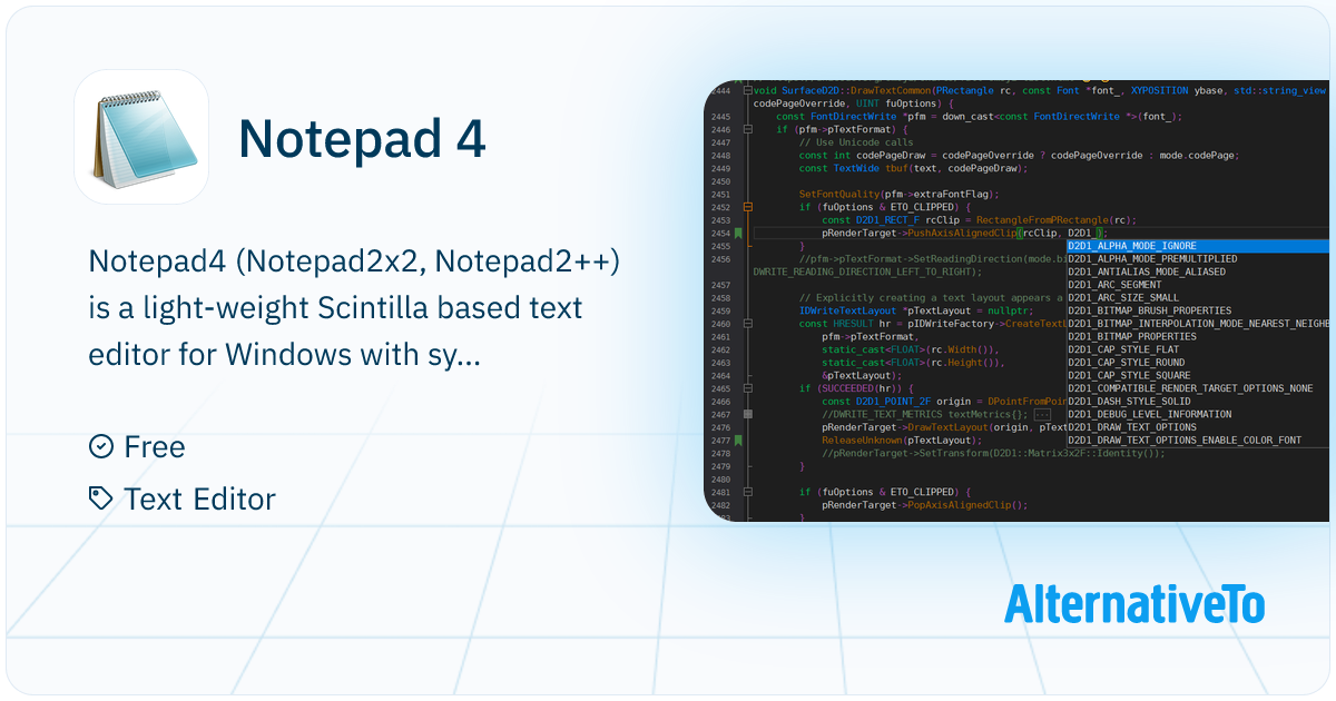 Notepad 4: A lightweight Scintilla based text editor with syntax highlighting, code | AlternativeTo