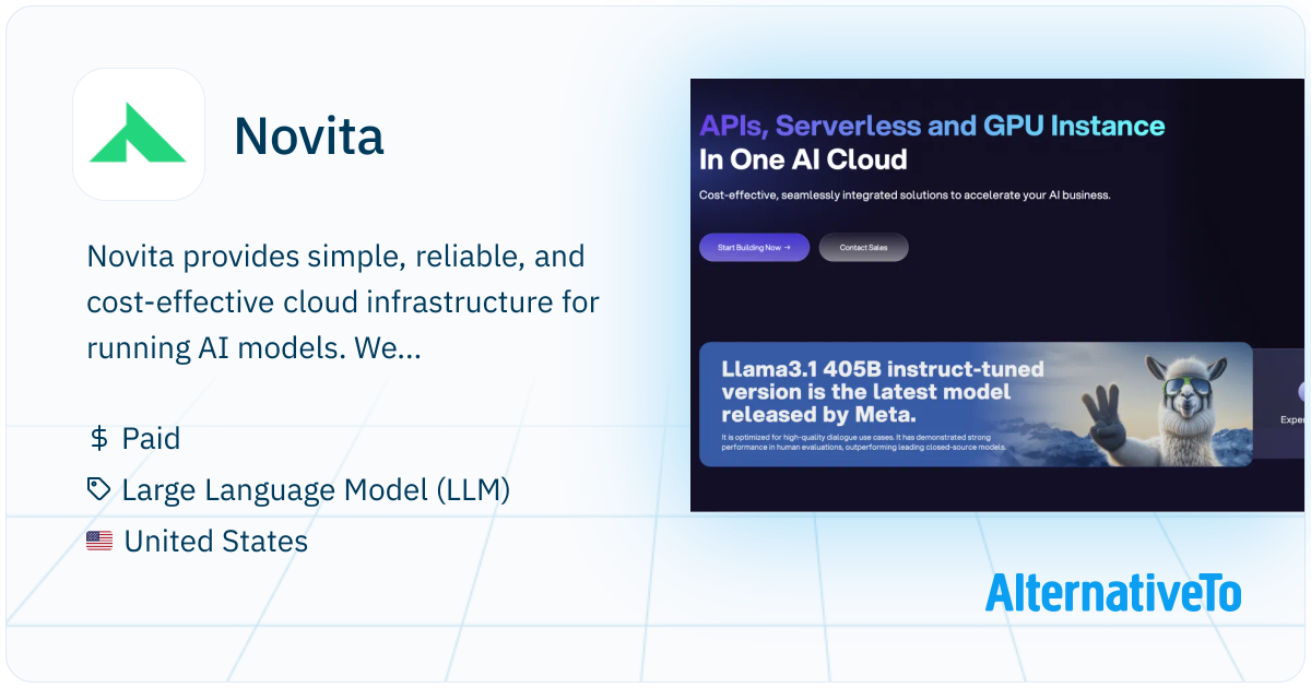 Novita: Access 200+ AI models with one API. | AlternativeTo
