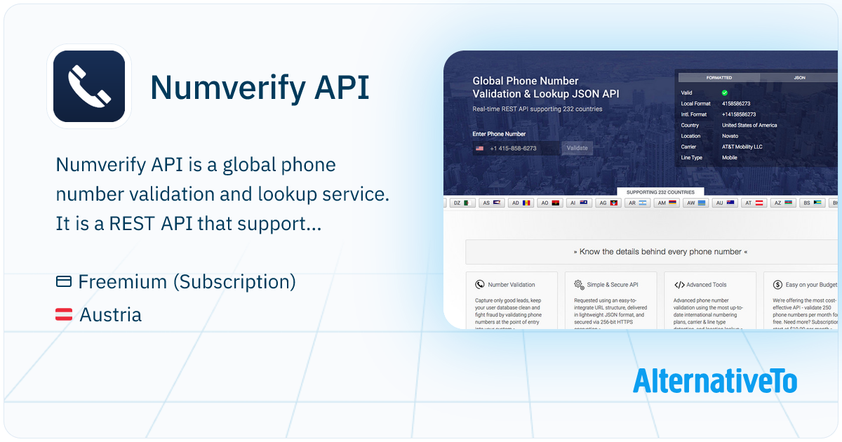 Numverify API: Global phone number validation API with JSON results ...