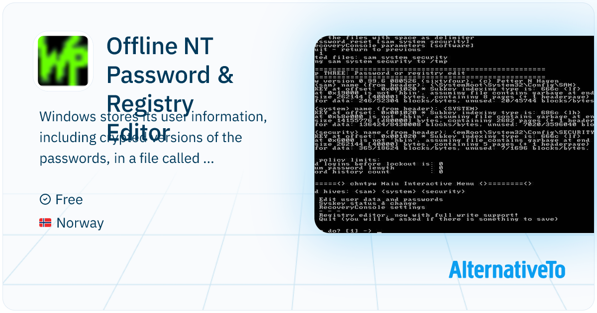 Offline NT Password & Registry Editor: Windows stores its user ...