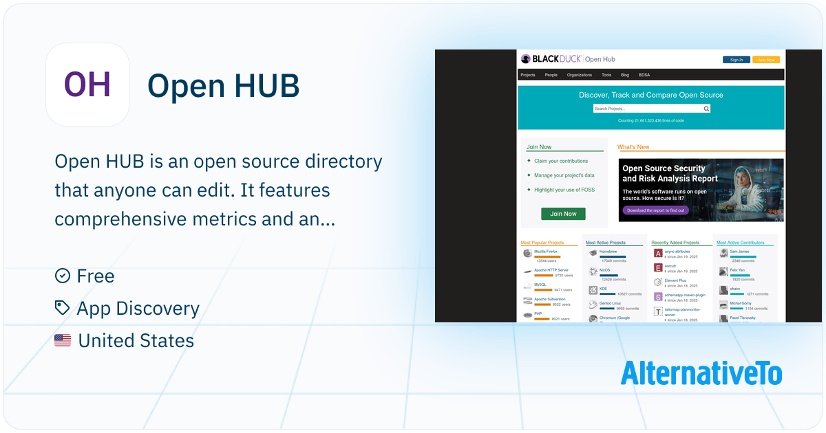 Open HUB: Open source project directory with analytics | AlternativeTo