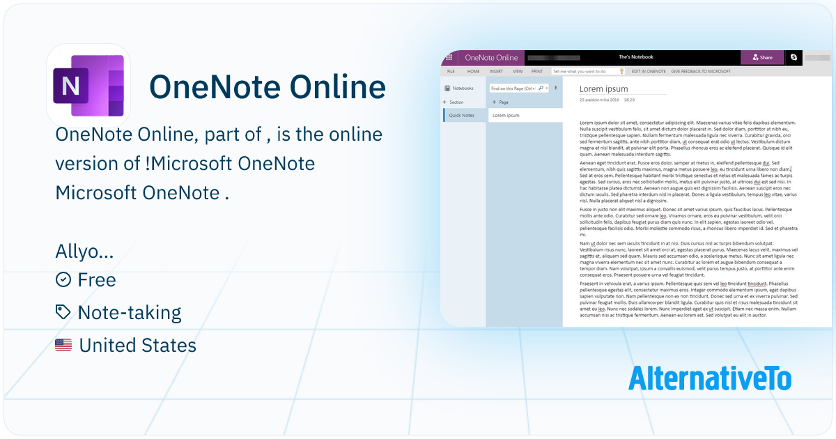OneNote Online: Part of Office Online, is the online version of ...