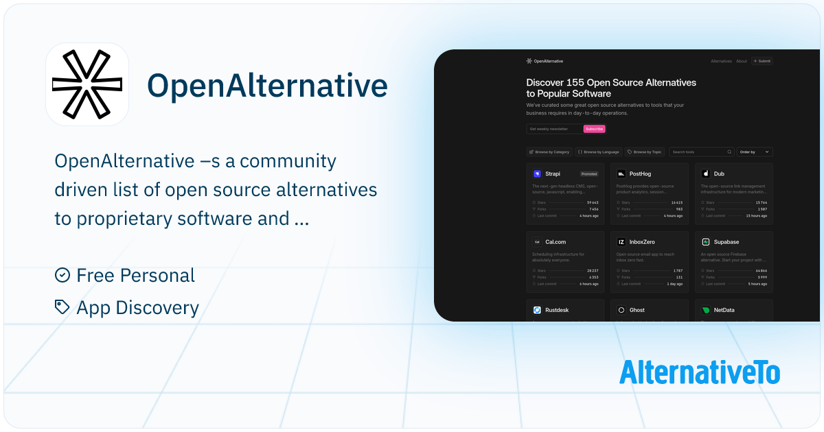 OpenAlternative: Community-driven list of open source alternatives to proprietary software and ...