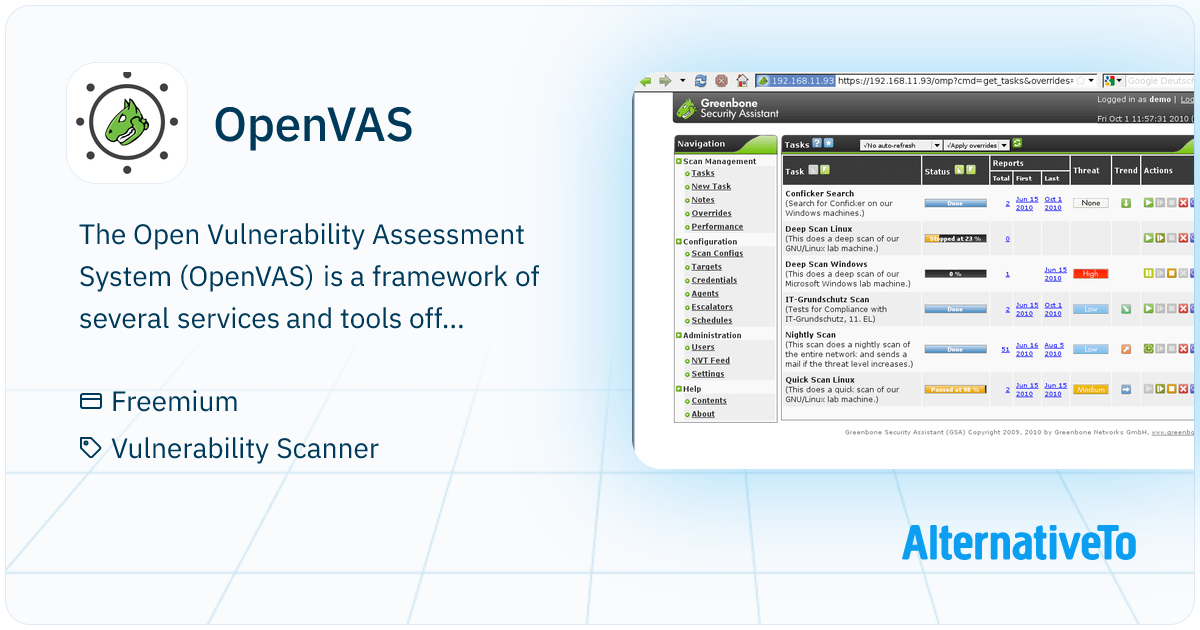 OpenVAS: The Open Vulnerability Assessment System | AlternativeTo