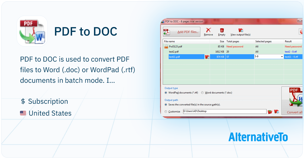 PDF to DOC: Is used to convert PDF files to Word (.doc) or WordPad ...