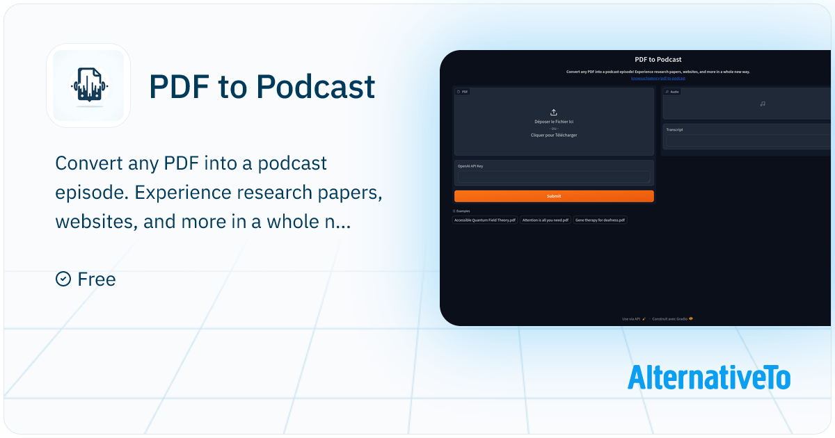 PDF to Podcast: Convert any PDF into a podcast episode | AlternativeTo