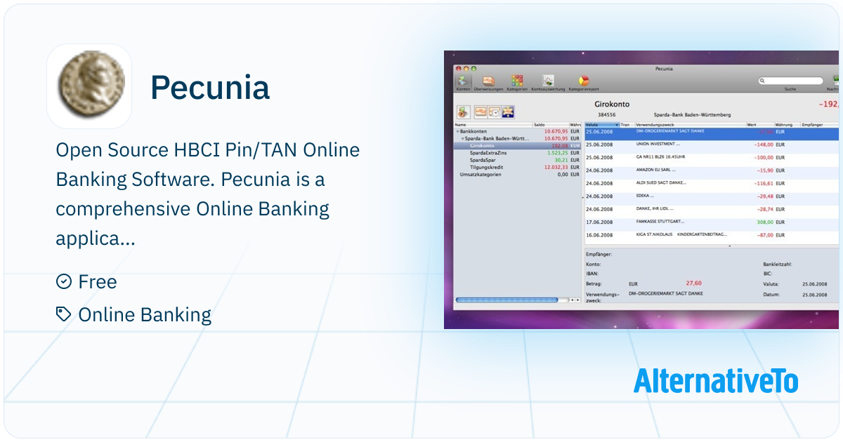 Pecunia: Open Source HBCI Pin/TAN Online Banking Software | AlternativeTo