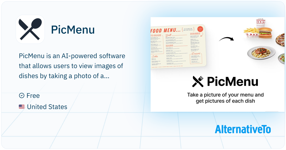 PicMenu: AI turns menu photos into dish images instantly | AlternativeTo