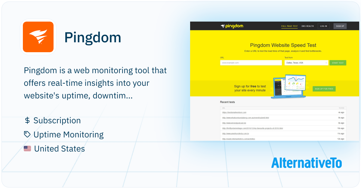 Pingdom: Monitors uptime and performance with synthetic and real data ...