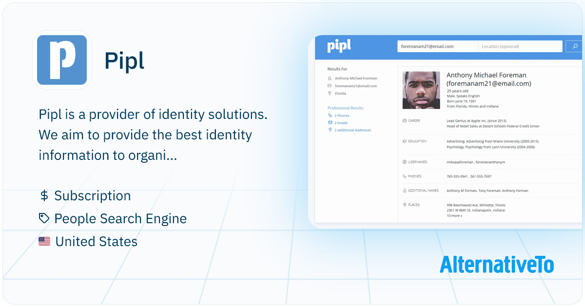 Pipl: Decode and link online identities | AlternativeTo