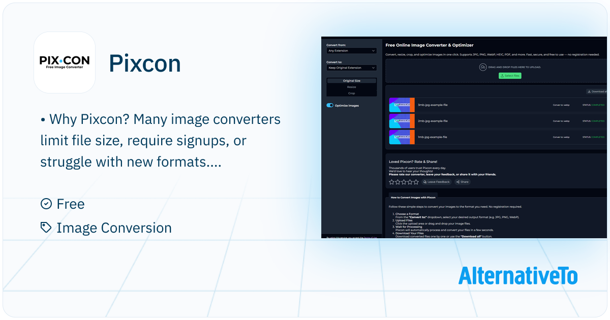 Pixcon: Free online tool to convert, resize, crop, or optimize images ...
