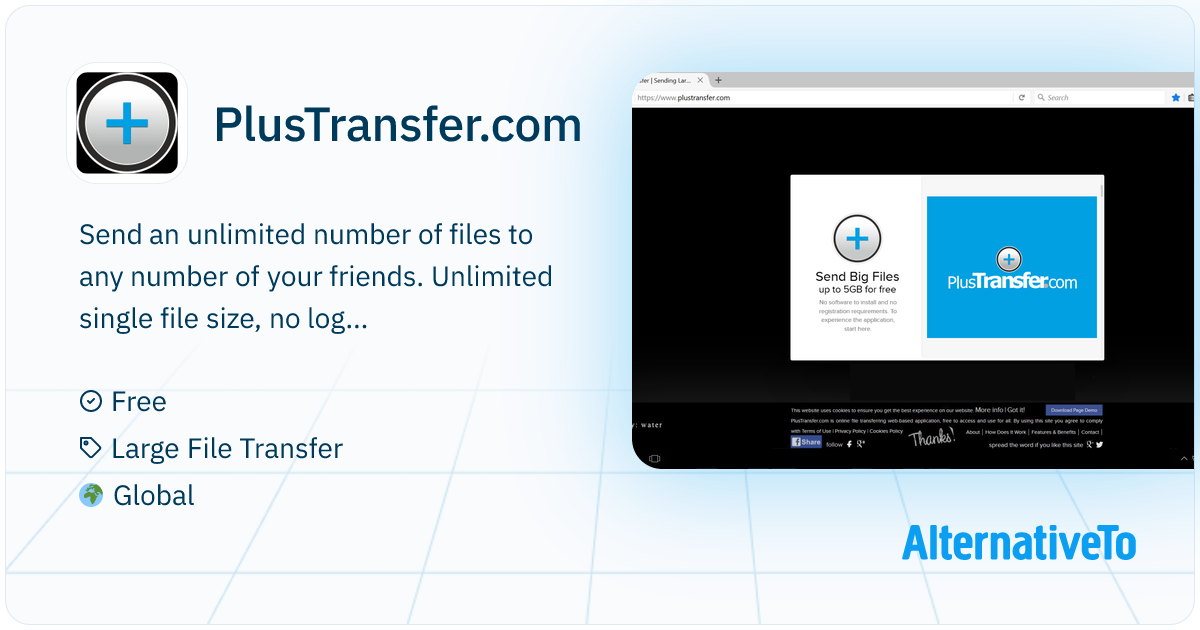 PlusTransfer.com: Send an unlimited number of files to any number of your friends. | AlternativeTo