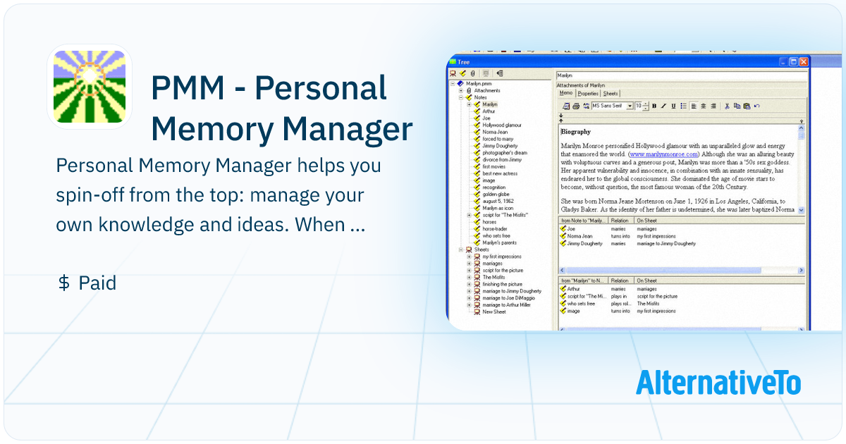 PMM - Personal Memory Manager: Personal Memory Manager helps you spin ...