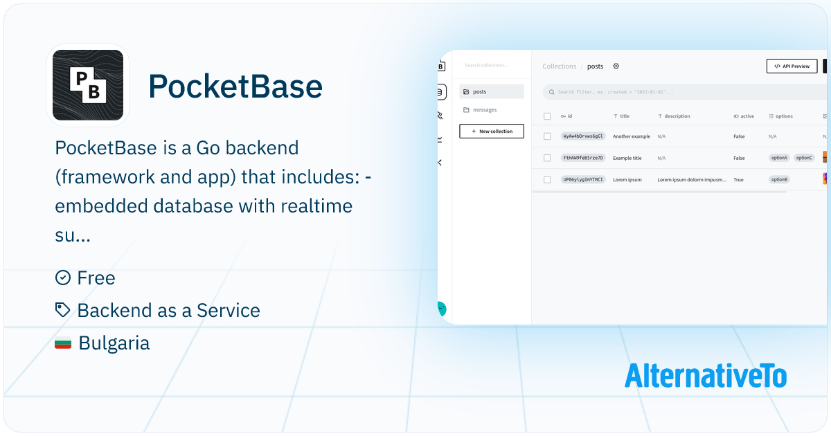 PocketBase: Open Source realtime backend in 1 file | AlternativeTo