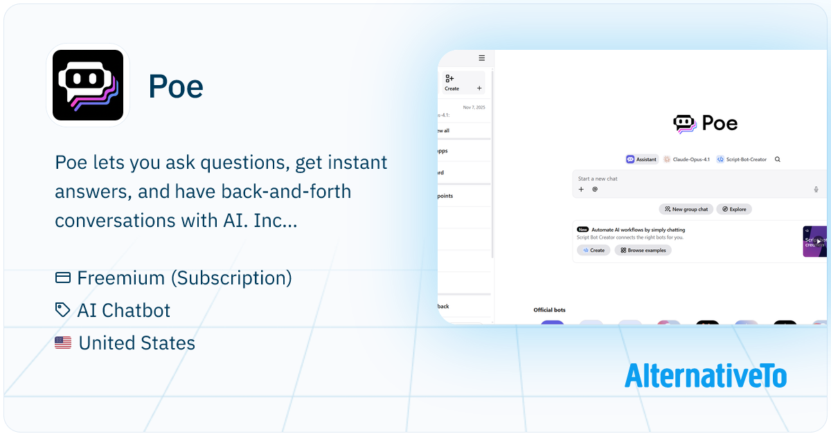 Poe: Web-based AI platform that hosts multiple assistant bots—including ...